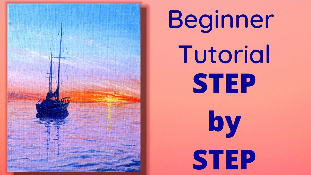 Ocean Sunset Acrylic Painting for Beginners / Beginner Tutorial / Step ...