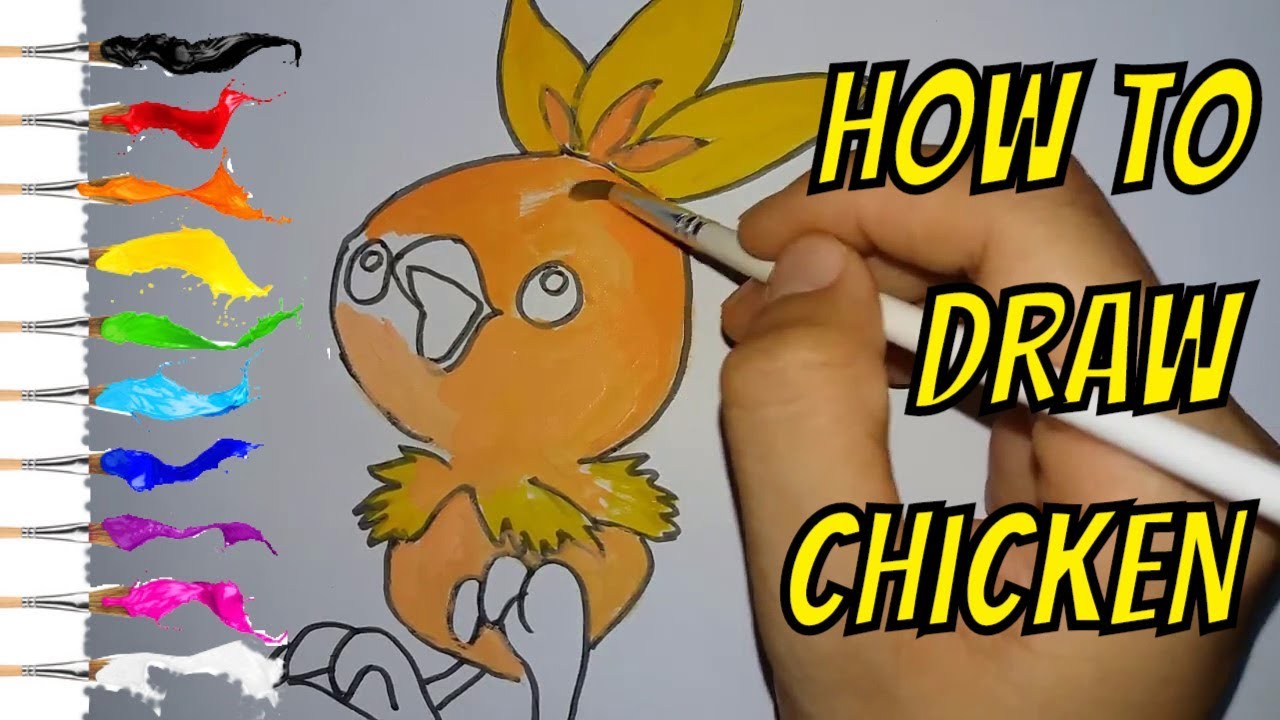 How To Draw Torchic Chicken On Pager And Coloring With Watercolor ...