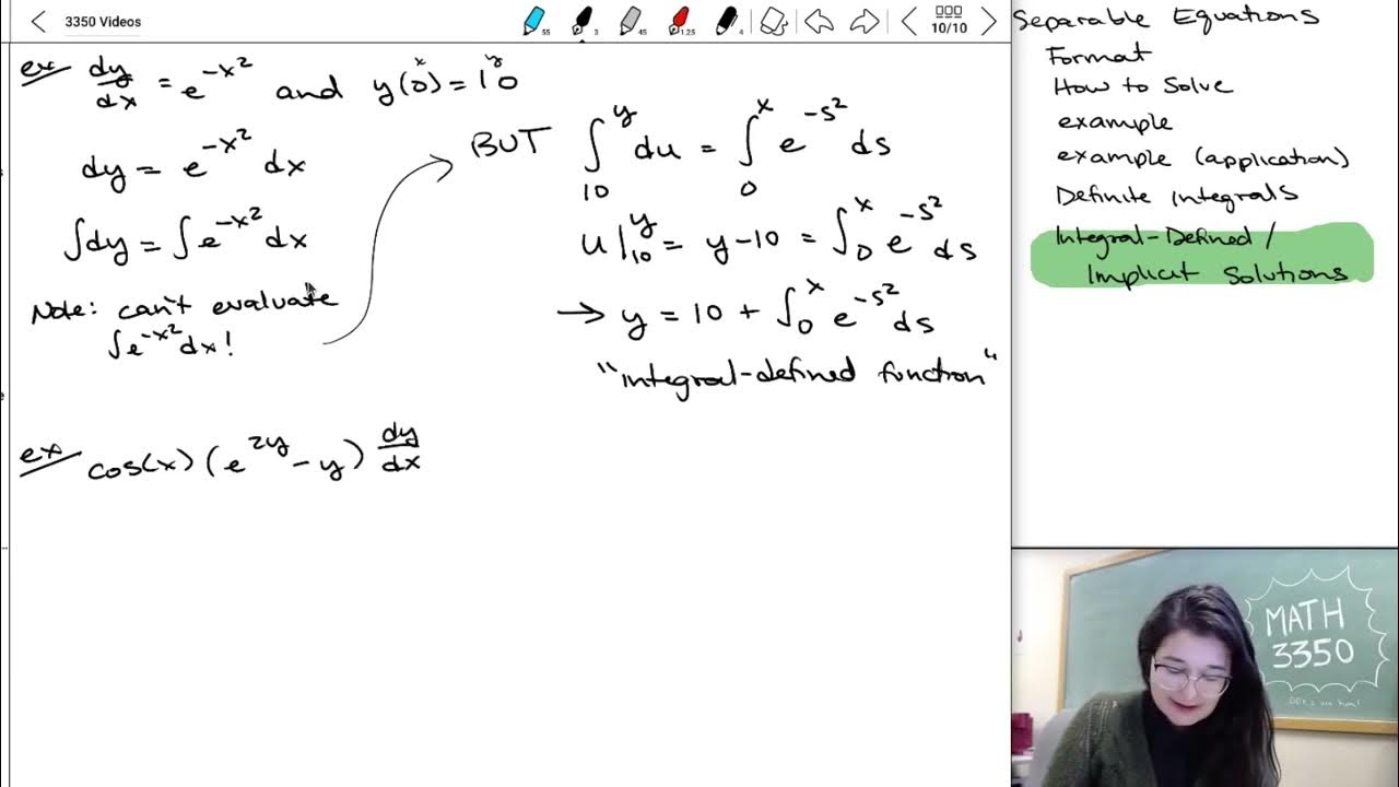 3.5 Separable Equations - integral and implicit solutions - YouTube
