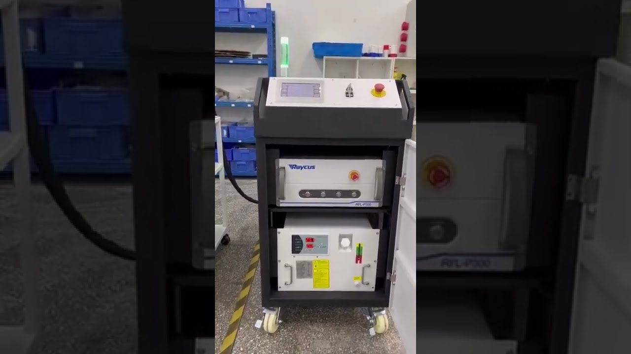 Water-cooled pulse cleaning machine + galvanometer cleaning head - YouTube