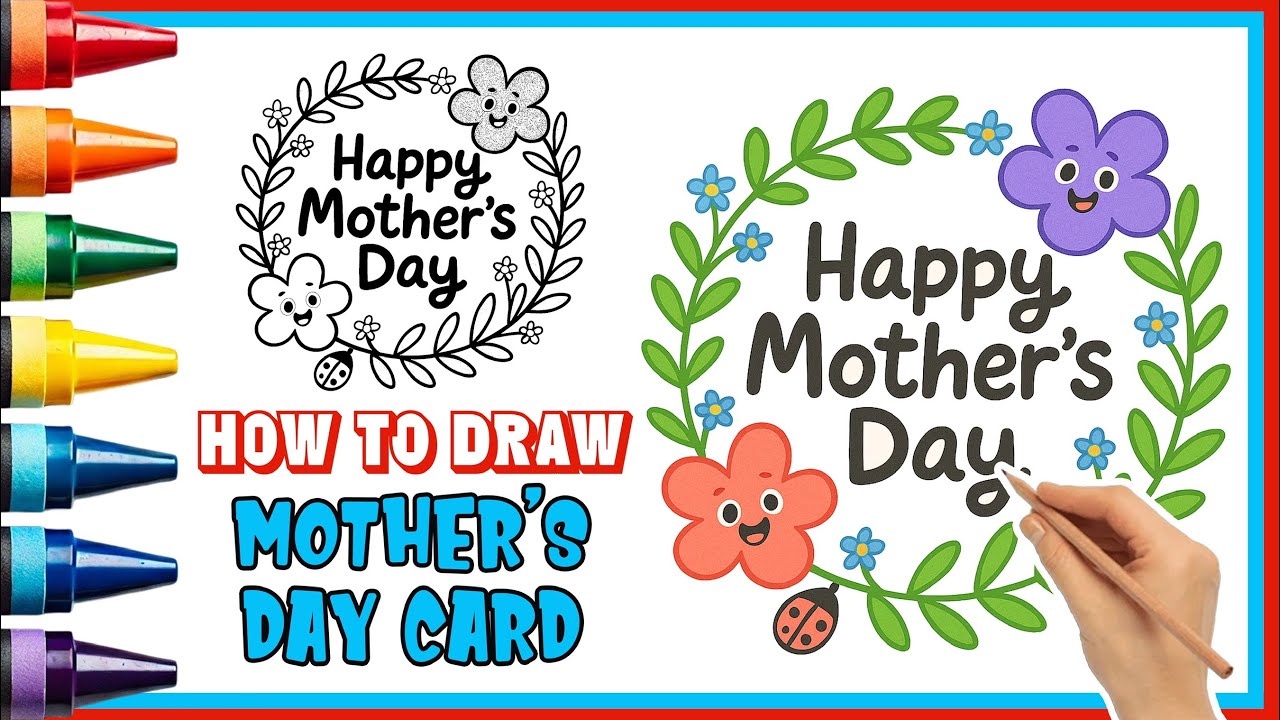 Easy Mother’s Day Handmade Card I Floral Wreath Drawing Tutorial for ...