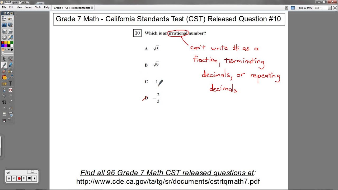 Grade 7 Math - CST Released Question #10 (Irrational Numbers) - YouTube