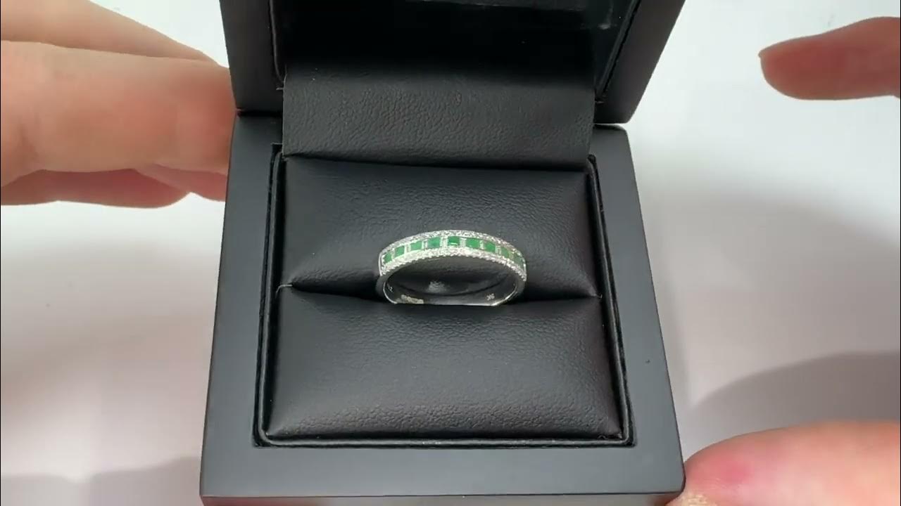 LFRD104WE: Emerald & Diamond Half Eternity Ring 0.44ct. 9k White Gold - YouTube