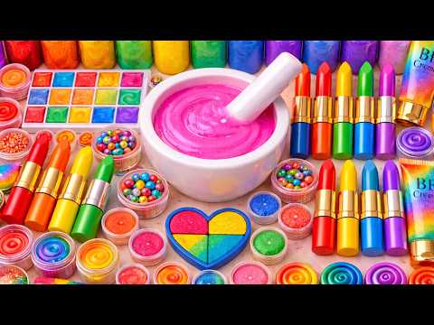 Satisfying Slime ASMR 🌈 DIY How To Make Rainbow Slime Mixing Makeup Lip Balm Glitters Random Things