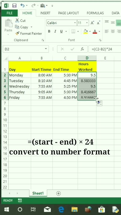 Calculate Working Hours In Excel Short Shorts Excel Hranalytics Exceltips Youtube