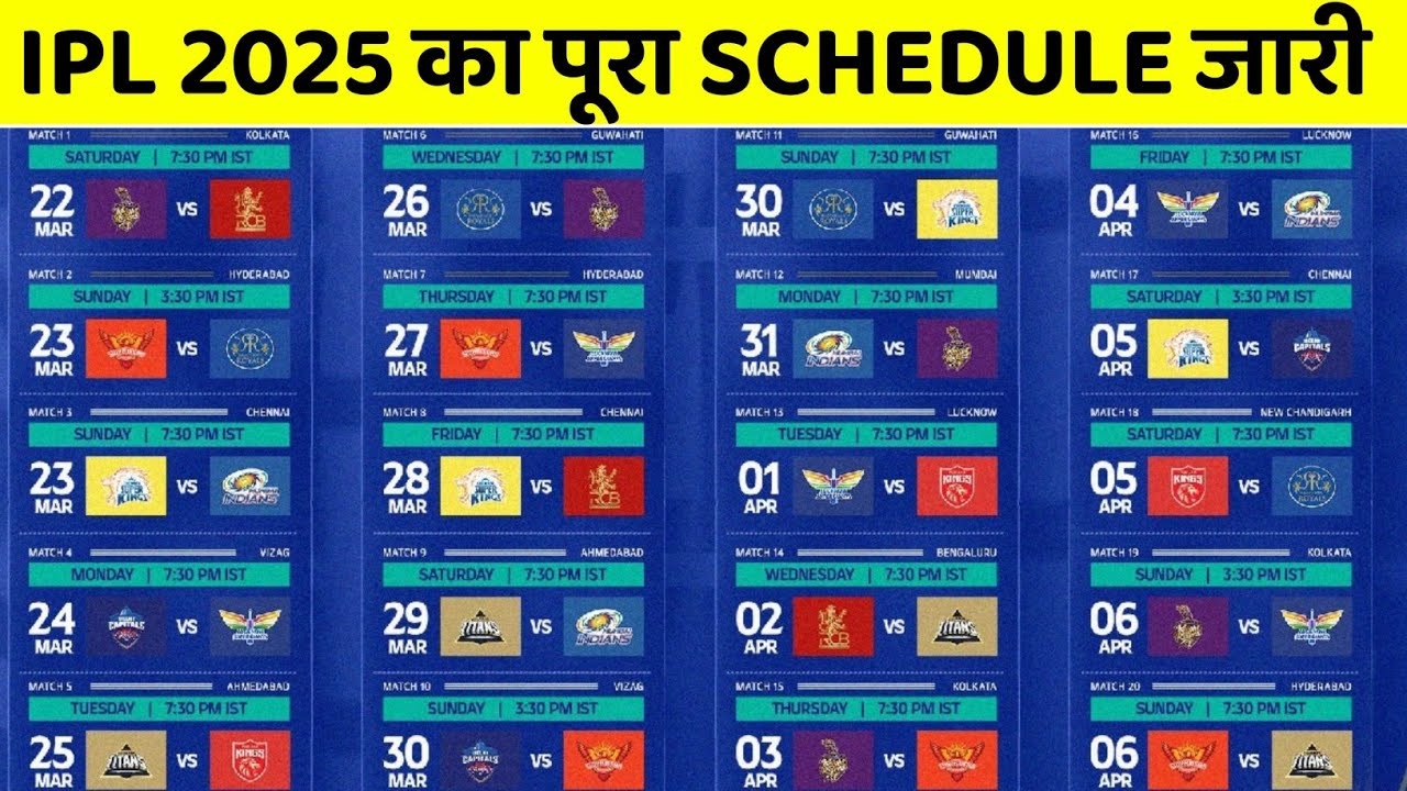 IPL 2025 Schedule Time Table - IPL 2025 First Match || IPL 2025 Match ...