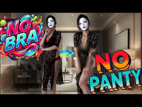 No Bra | No Panties | How to Remove Underwear in a Black Lace Dress | 2024 4K
