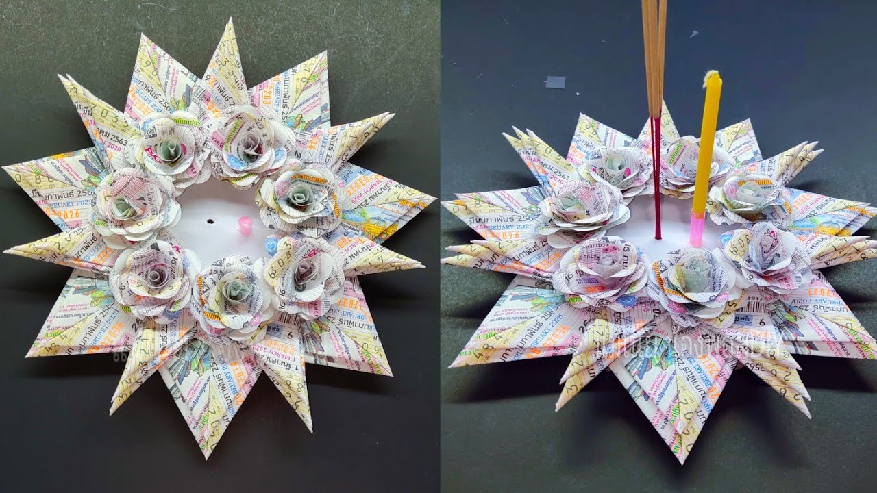 DIY How to make a paper Krathong#วิธีทำกระทงกระดาษ/กระทงจากลอตเตอรี่ ปี ...