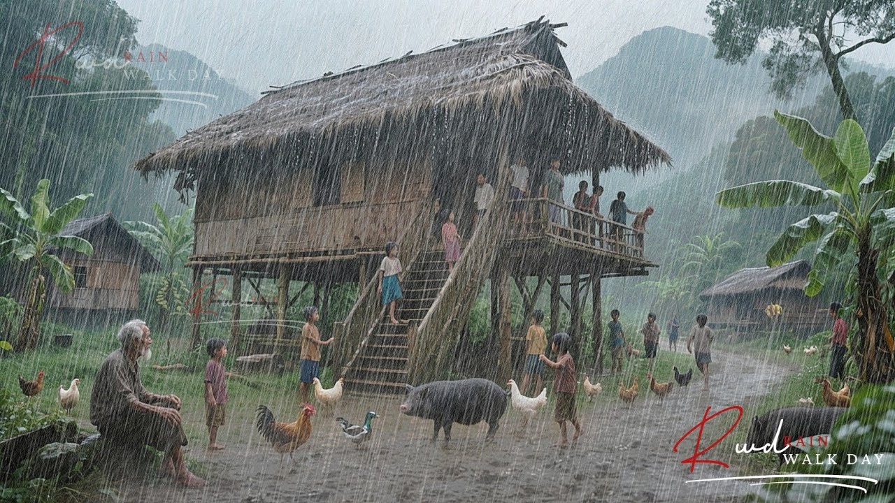 HEAVY RAIN FALLS FROM THE HEAVENLY SKY, HITTING THE LIFE OF A RELAXING ...