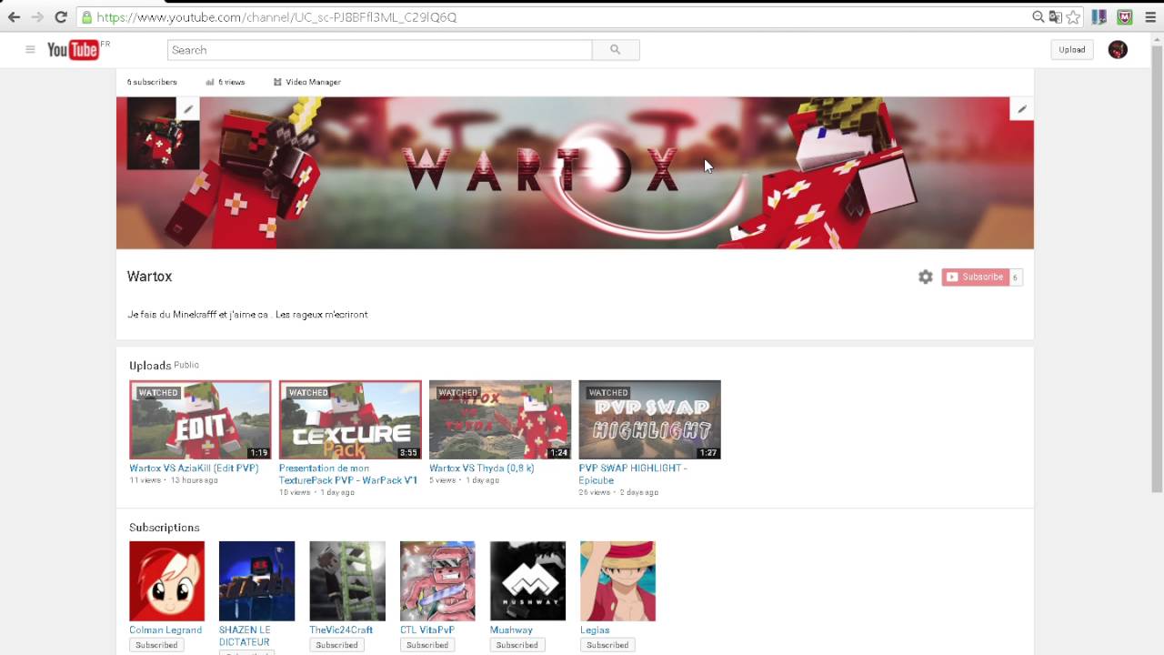 Changement de chaine Yt - Wartox sur MC - YouTube