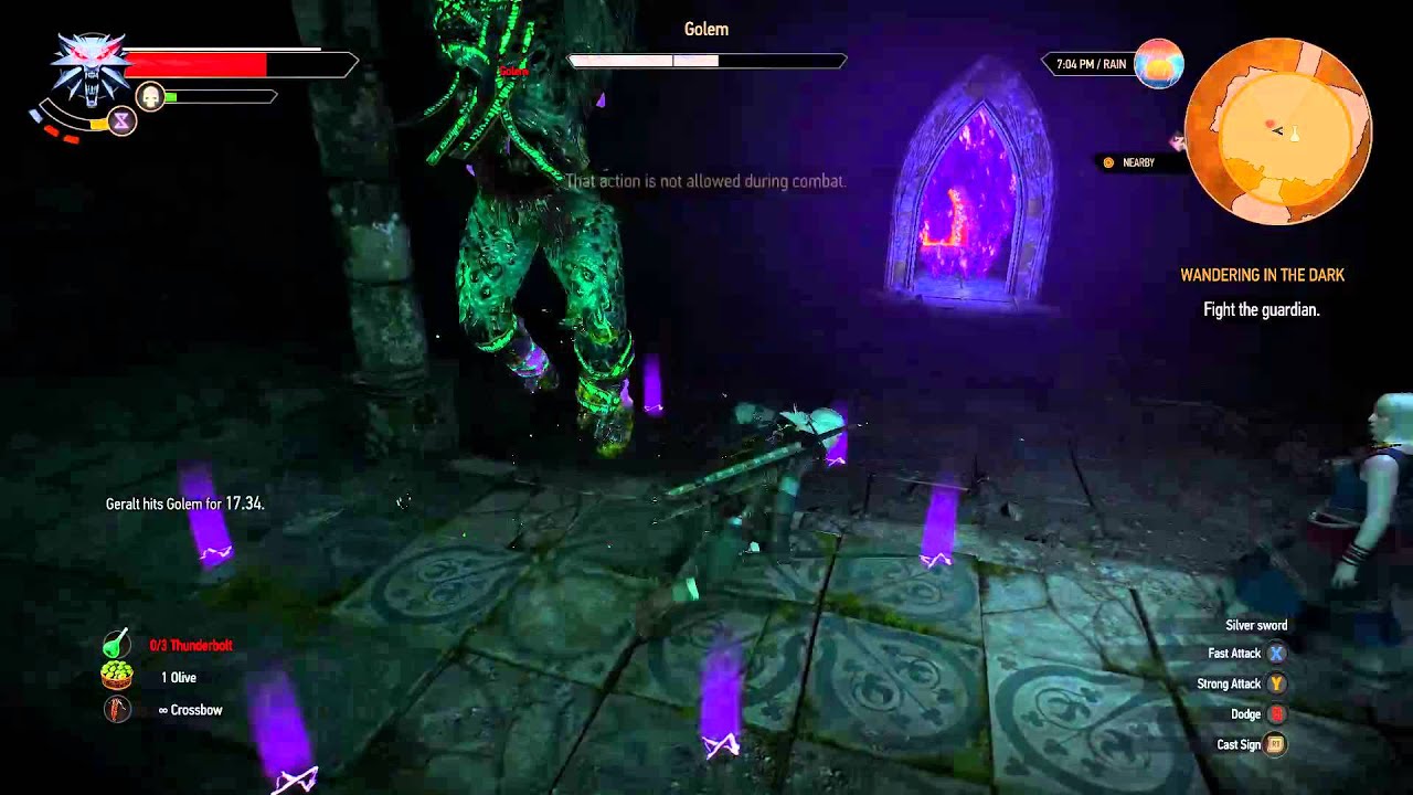 The Witcher 3 - Golem Guardian fight (PC gameplay 60fps) - YouTube