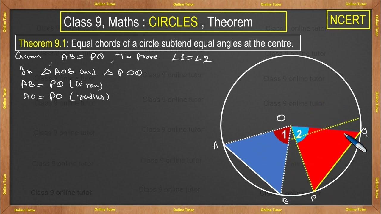 Theorem 9.1, equal chords of a circle subtend equal angles at the centre. Circles - YouTube