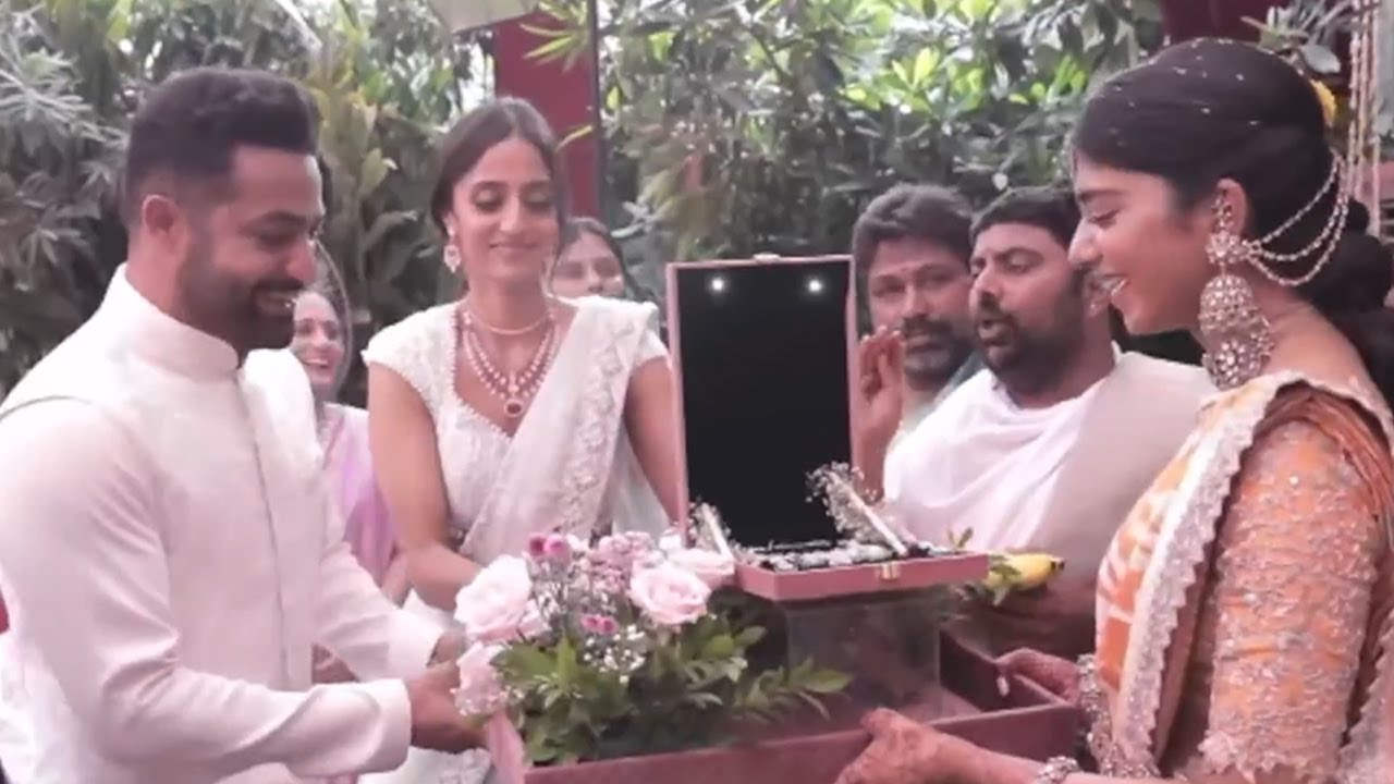 Jr NTR & Wife Pranathi visuals at Narne Nithin wedding reception | Jr ...