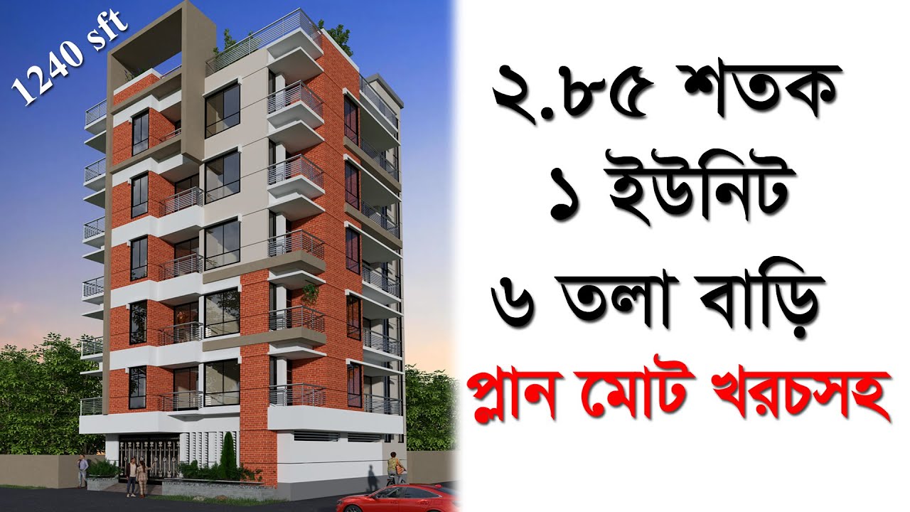 ২.৮৫ শতক জমিতে ১ ইউনিট ৬ তলা বাড়ির প্লান মোট খরচসহ | 6 storied ...