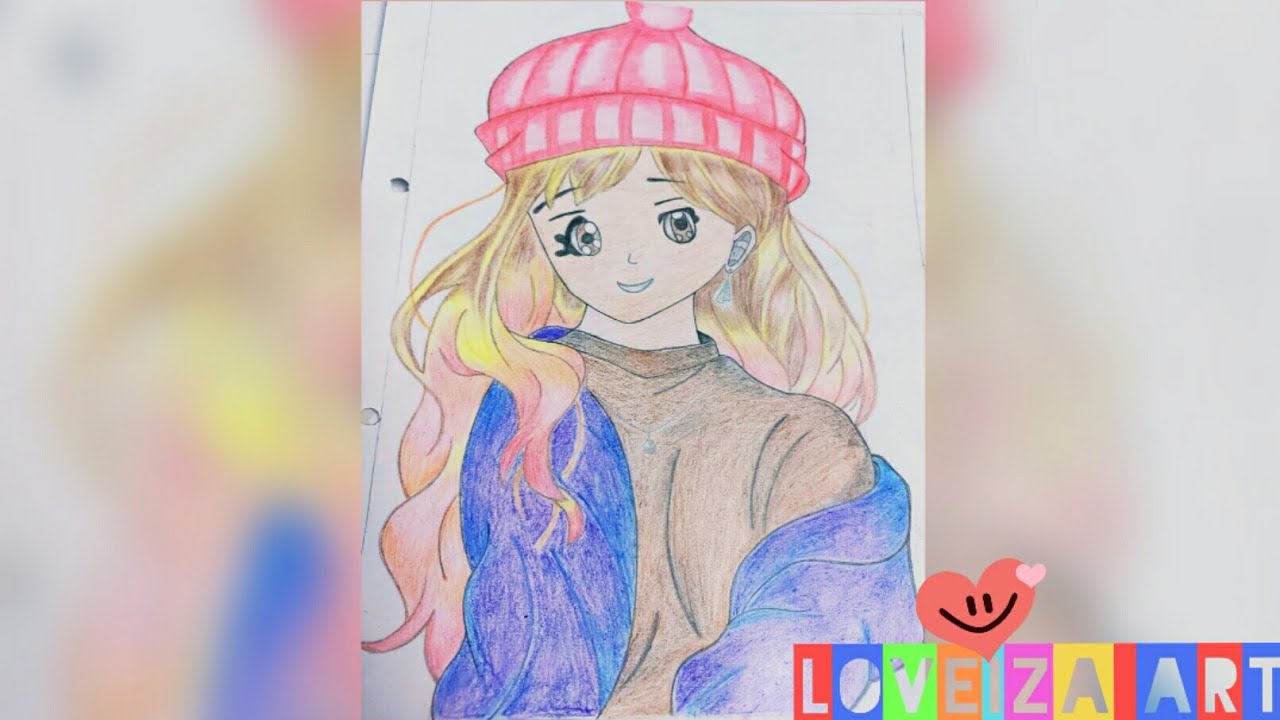 How to draw a cute Anime girl with pencil colour ''using only one ...