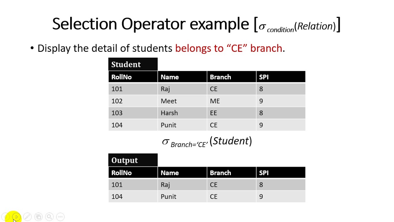 Unit - 3 - Lecture 2 Selection - Projection Operator - YouTube