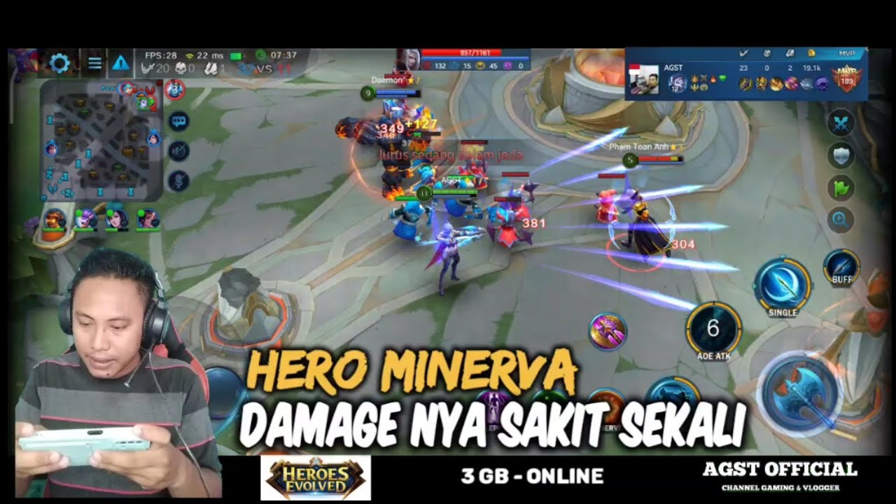 HERO MINERVA DAMAGE NYA TERLALU SAKIT - MOBA HEROES EVOLVED - YouTube