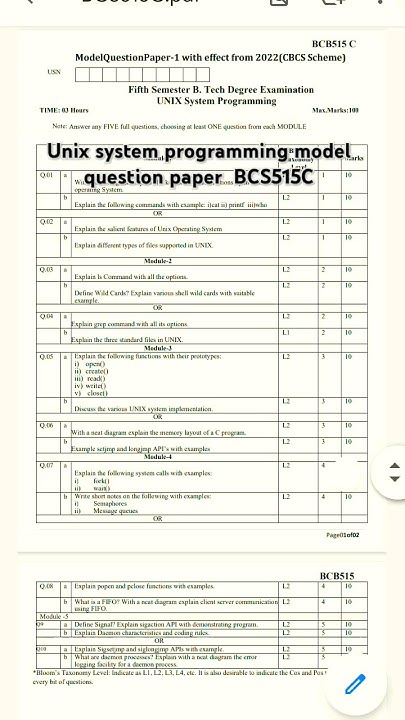 Unix System Programming Model Question Paper 1 Bcs515c Vtu Vtu Allaboutlearning Youtube