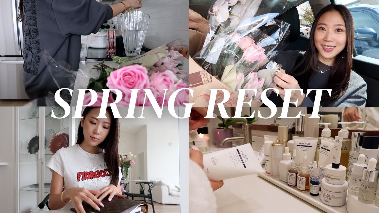 SPRING RESET VLOG • FLOWERS, NEW HAIR, SELF CARE, GROCERY SHOPPING ...