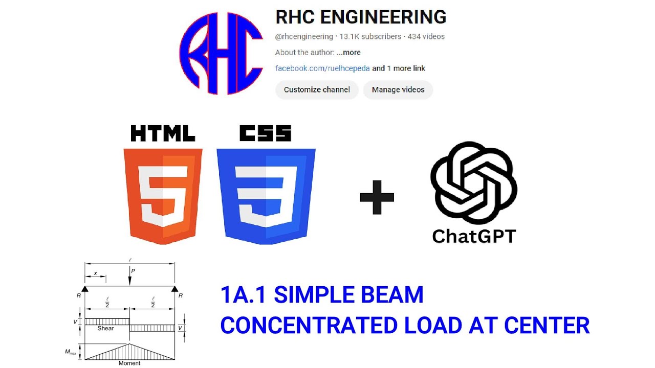 HTML+CSS+ChatGPT: 1A .1 SIMPLE BEAM – CONCENTRATED LOAD AT CENTER - YouTube
