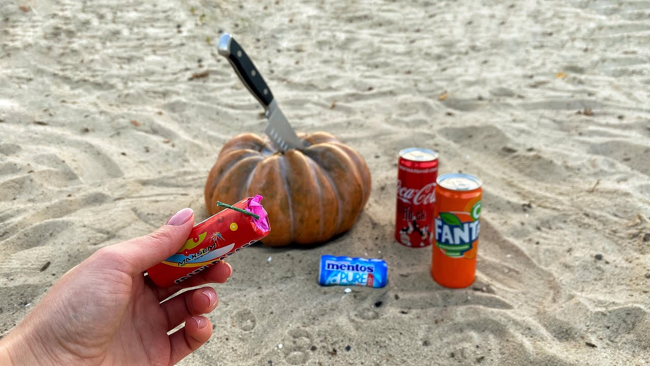Experiment: Cola, Fanta VS Mentos and Pumpkin. Huge Explosion - YouTube