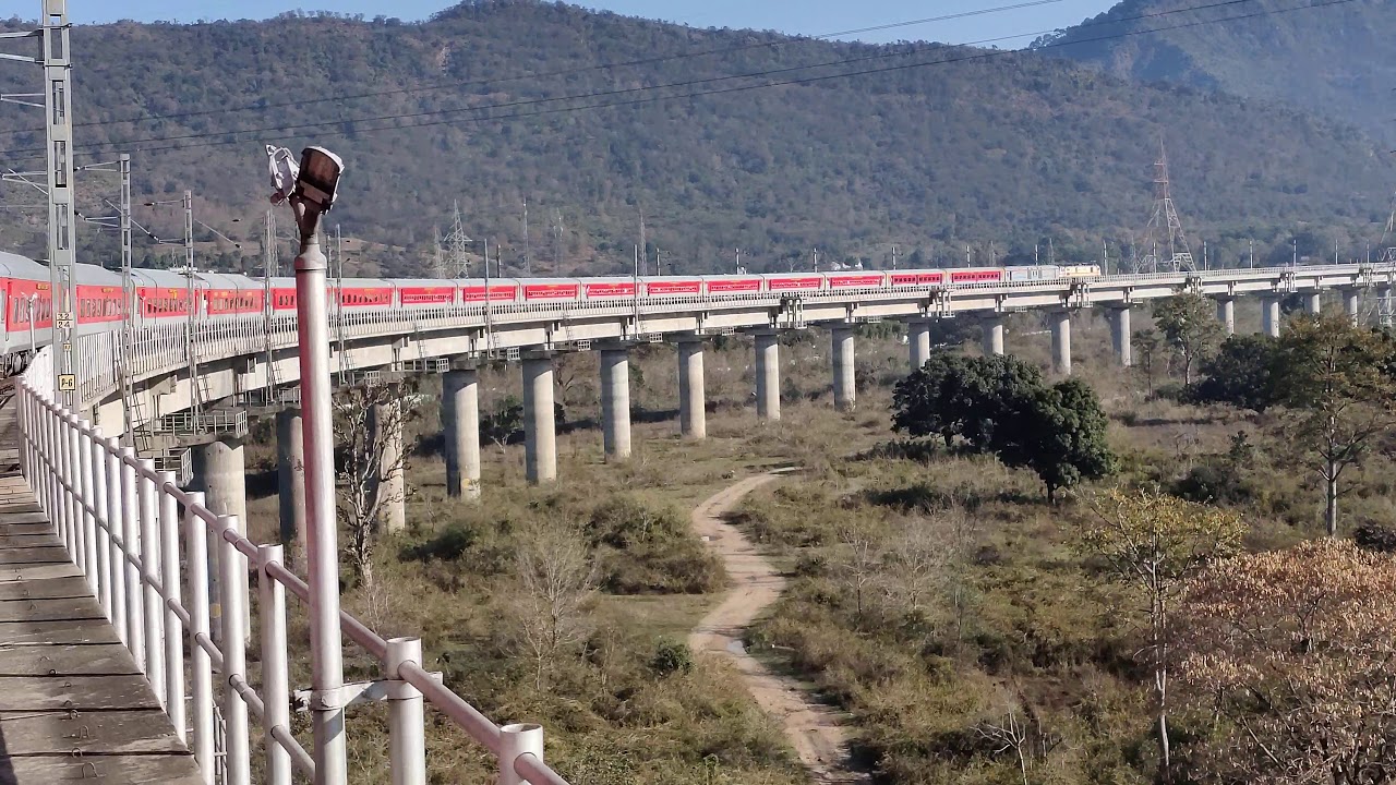 Lhb Jammu Mail Crossing the majestic manwal viaduct | Tawi River Bridge ...