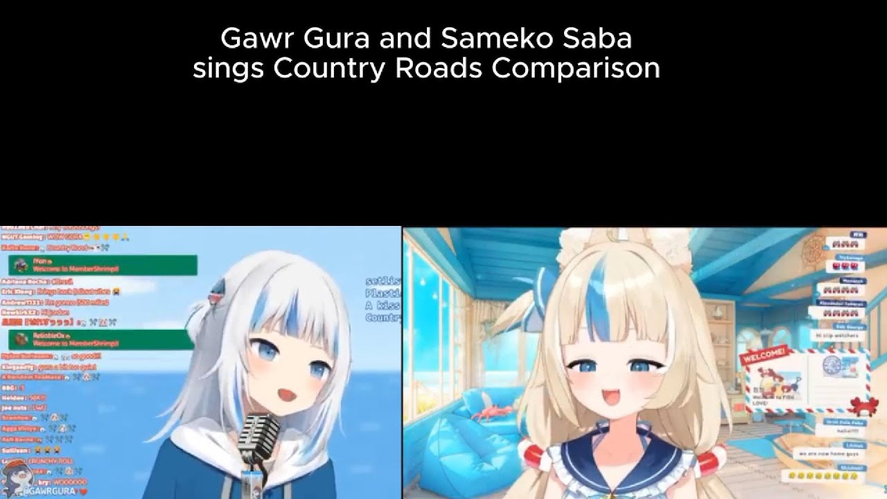 Gawr Gura and Sameko Saba sings Country Roads Comparison - YouTube