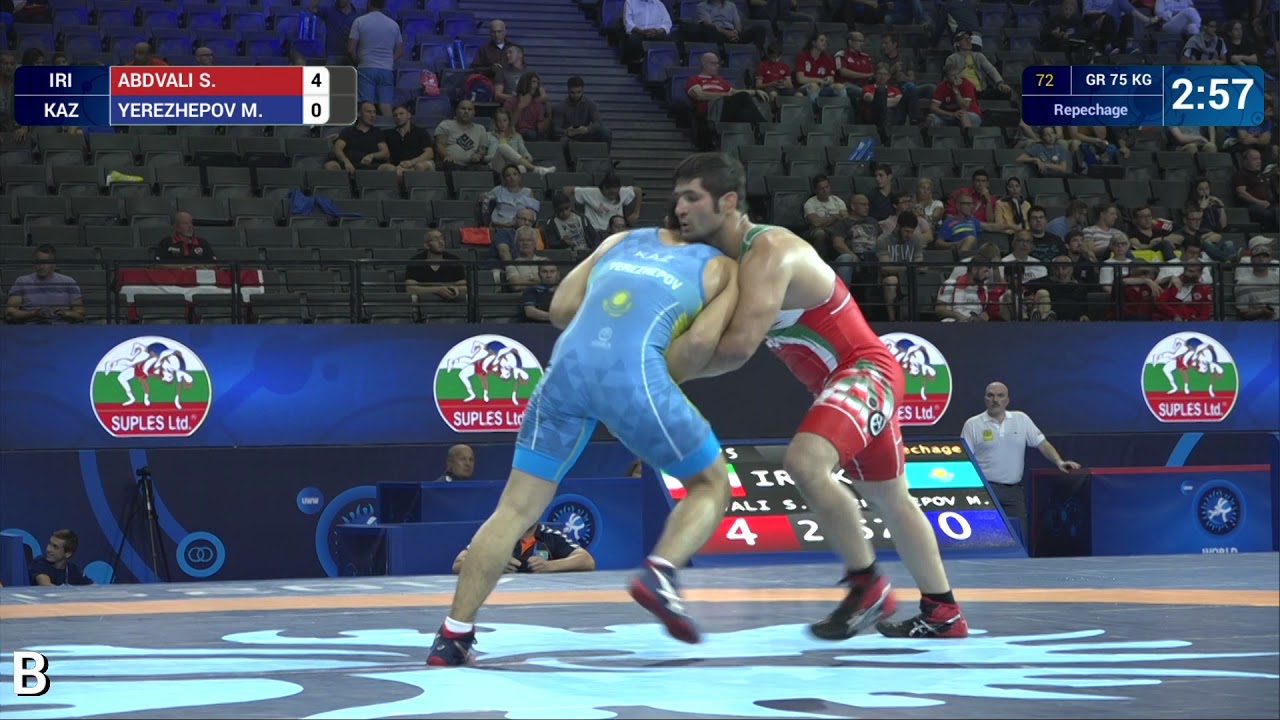 Repechage GR - 75 kg: S. ABDVALI (IRI) df. M. YEREZHEPOV (KAZ) by VPO ...