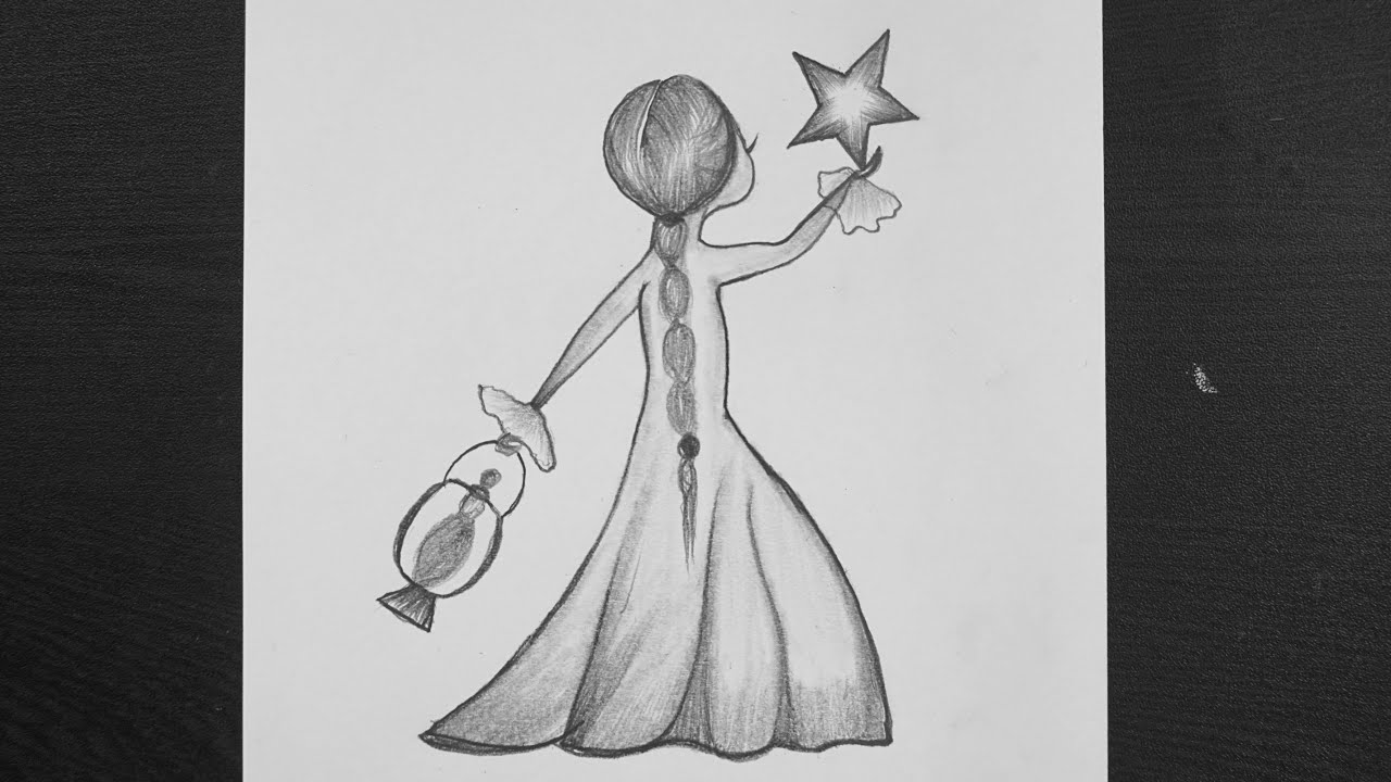 How To Draw A Girl With Lamp || Beautiful Girl Drawing || Easy Pencil ...