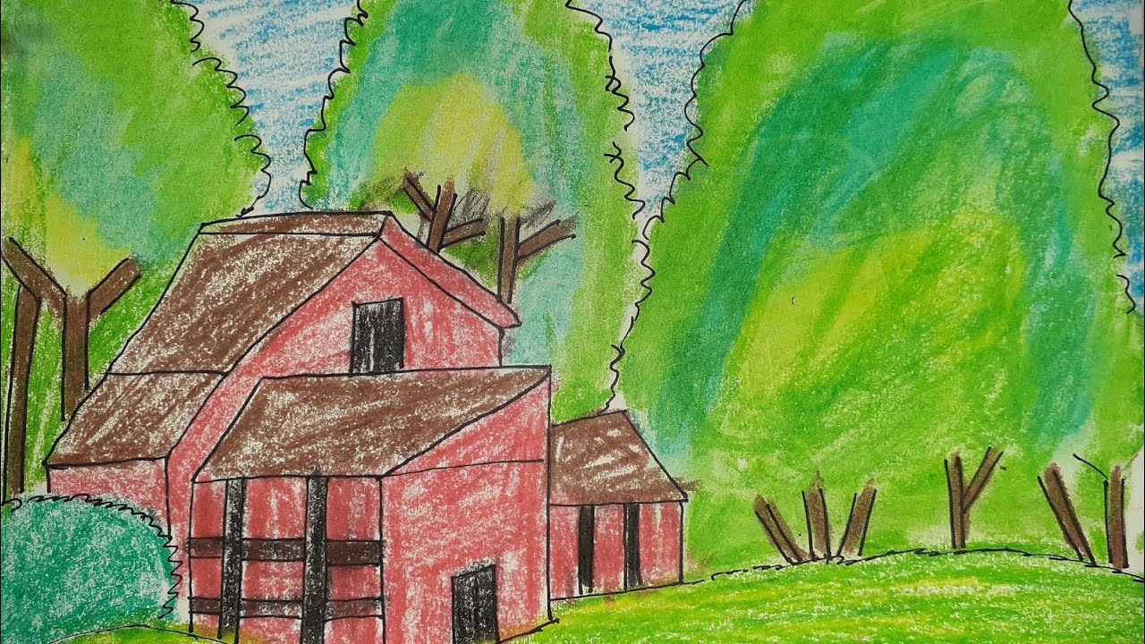 How to draw cottage very easy and simple - YouTube