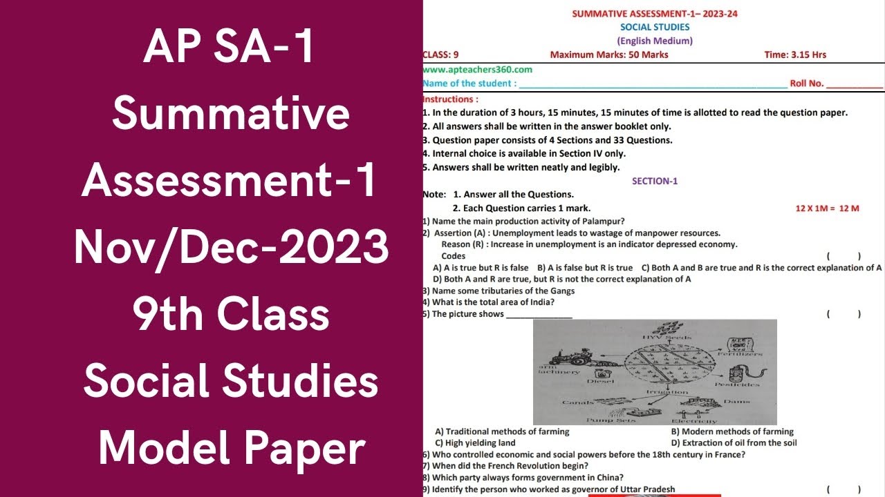 ️💐 AP Summative Assessment-1 SA-1 Nov/Dec-2023 9th Class Social Studies Model Paper ️💯💐 - YouTube