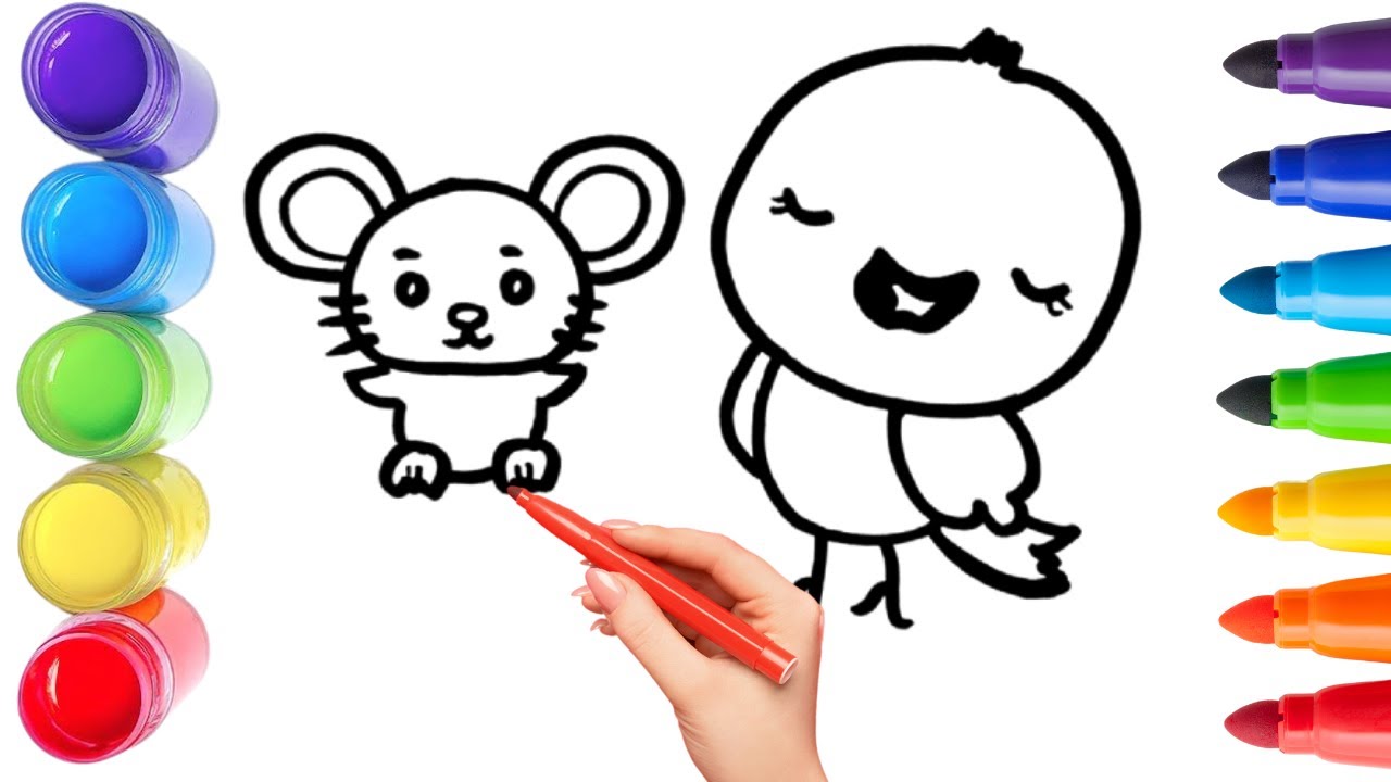 How To Draw cute mouse & bird Drawing, Painting & Coloring For Kids and ...