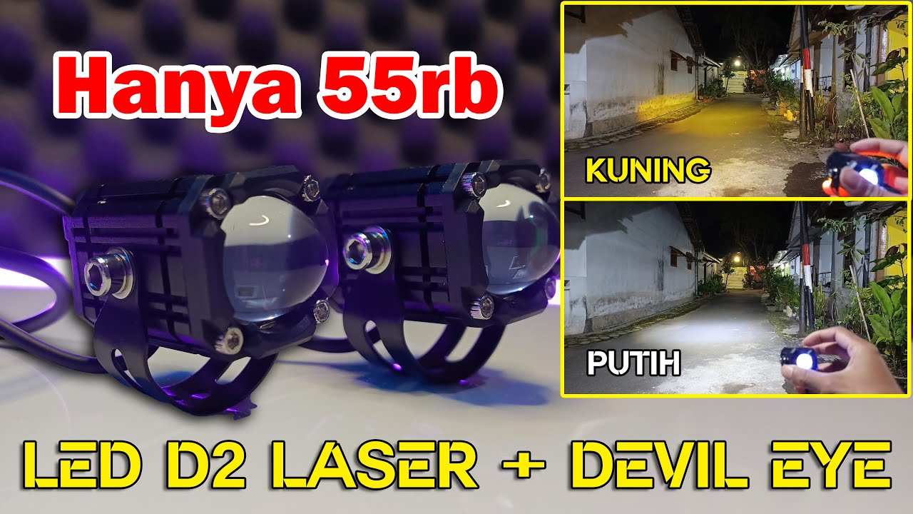 Review lampu LED D2 Laser TERMURAH / sudah ada devil eye - YouTube