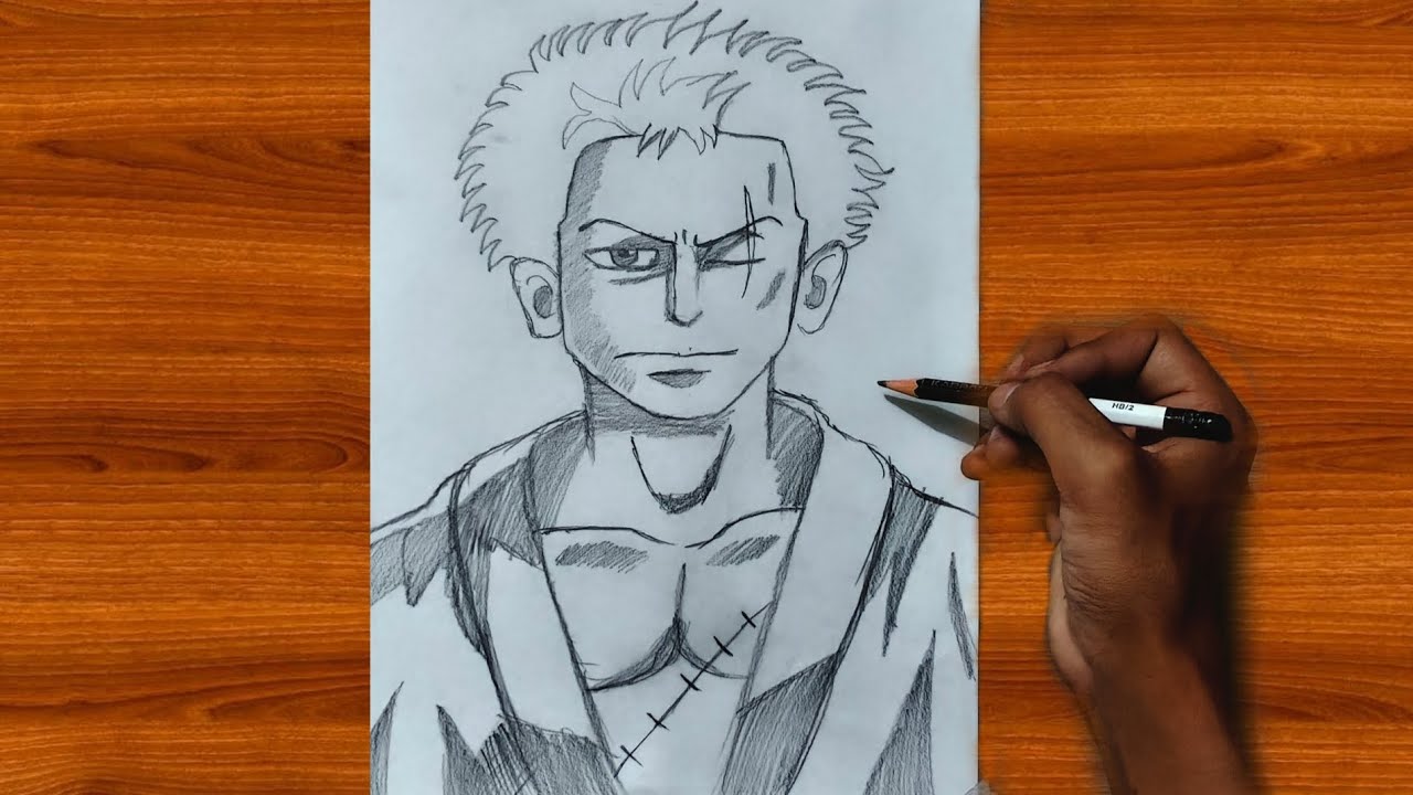 How to draw Roronoa Zoro , easy anime drawing outline tutorial - YouTube