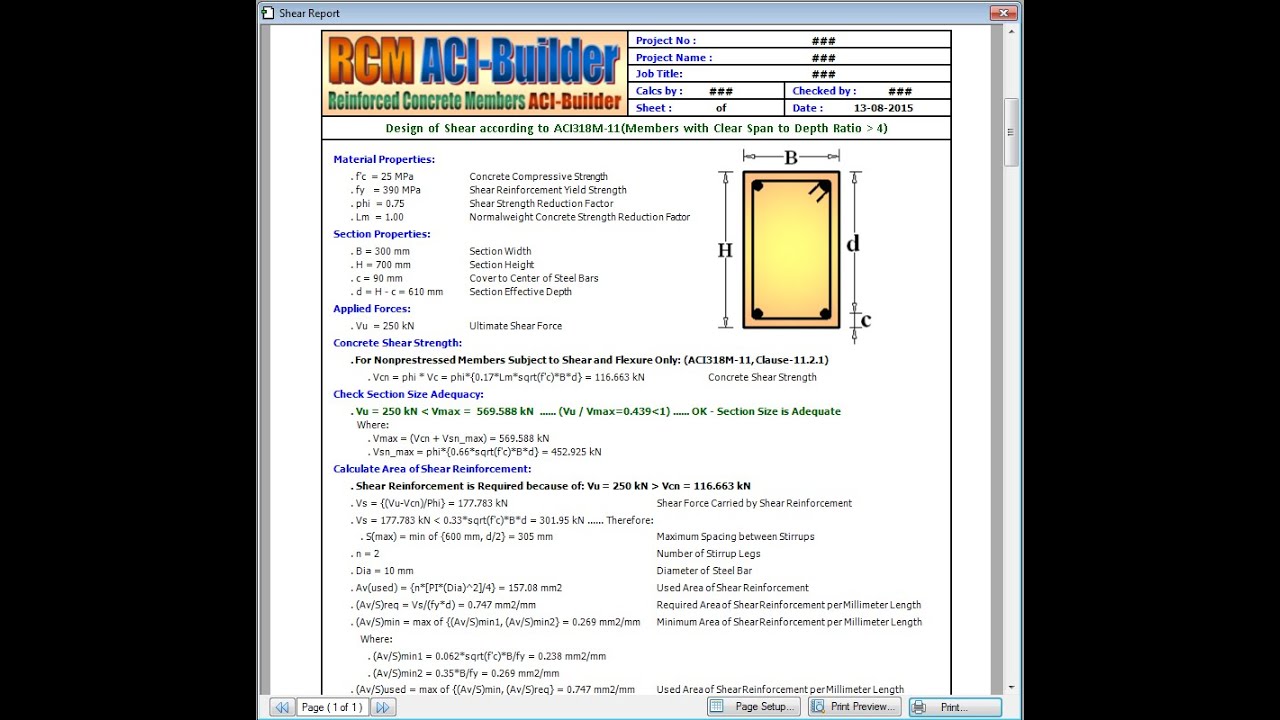 RCM ACI-BUILDER Design of Vertical Stirrup - YouTube