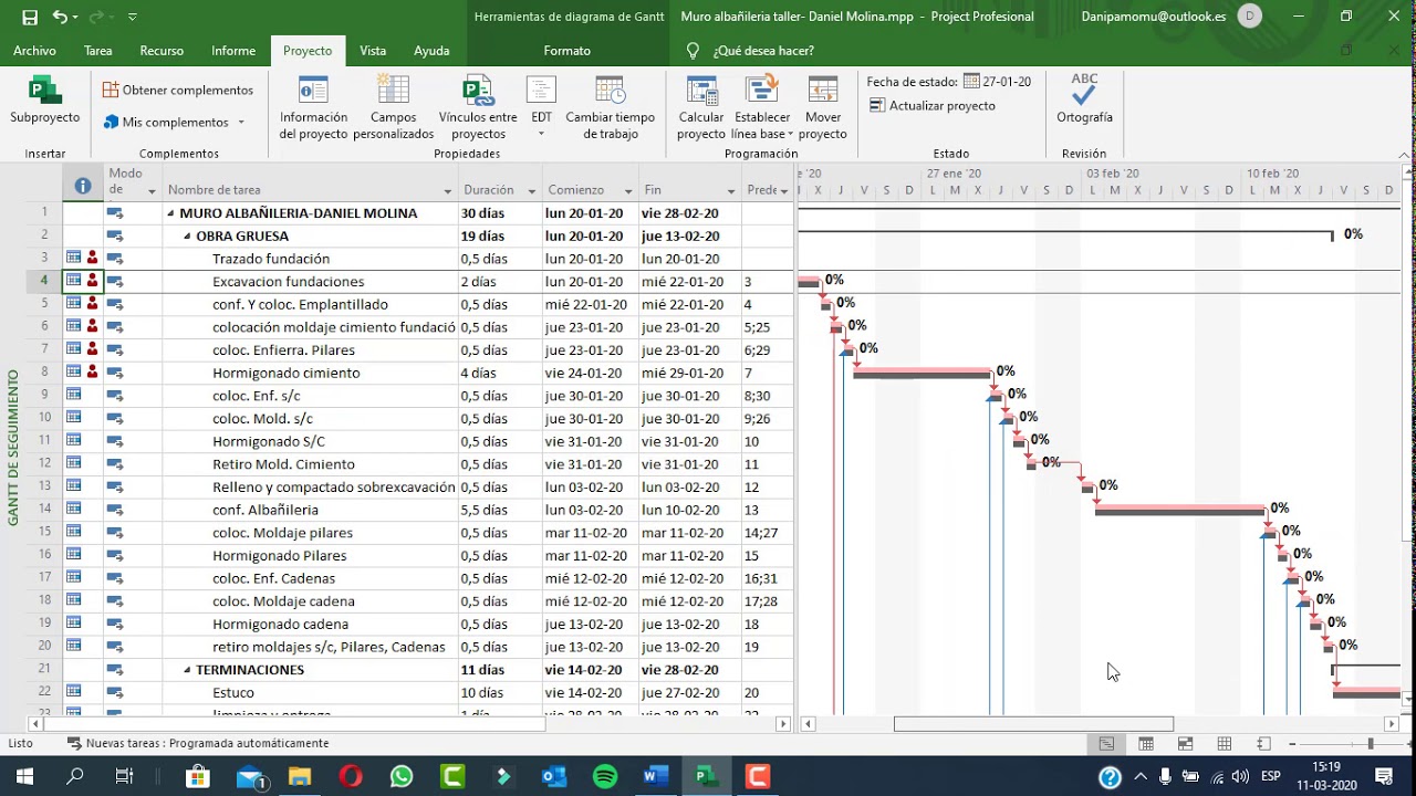 Ms Project tarea 2 - Programación y control de obras. - YouTube