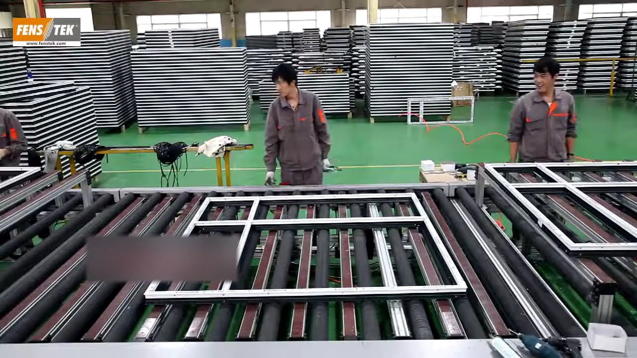 Fenstek upvc and aluminum window making machine assembly line - YouTube