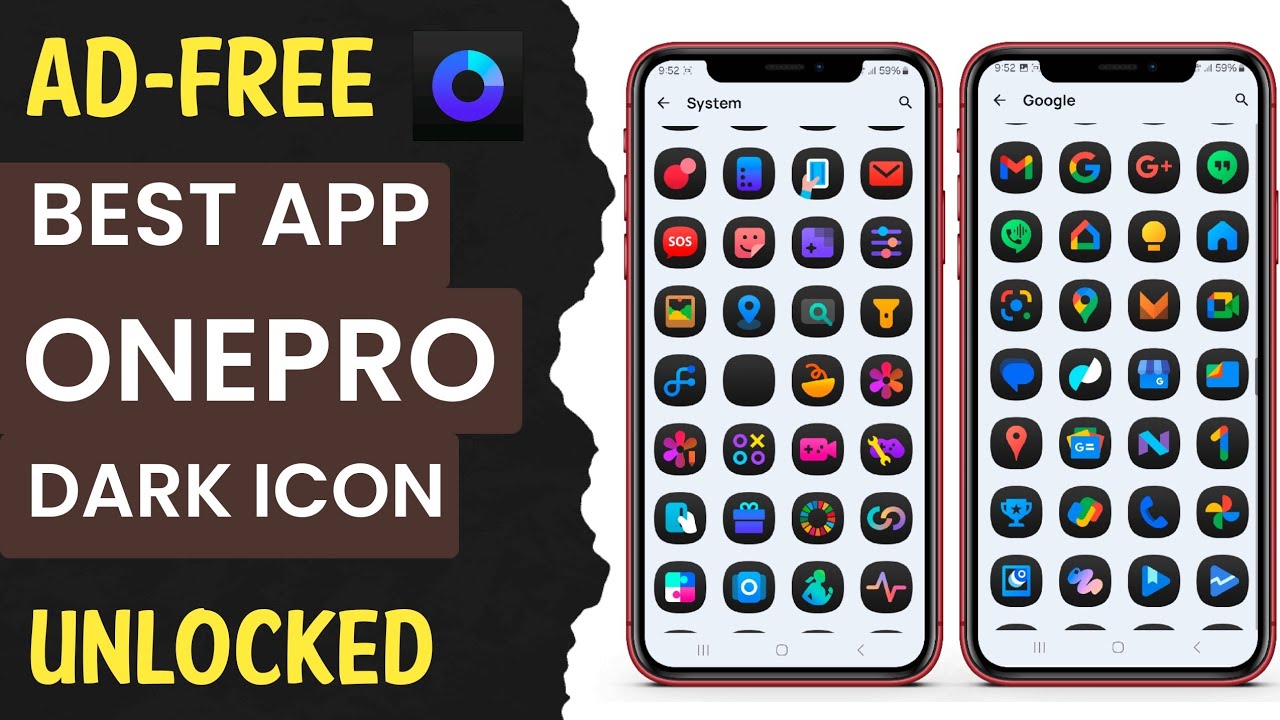 Best Free OnePro Dark Icon Pack App for Android - YouTube