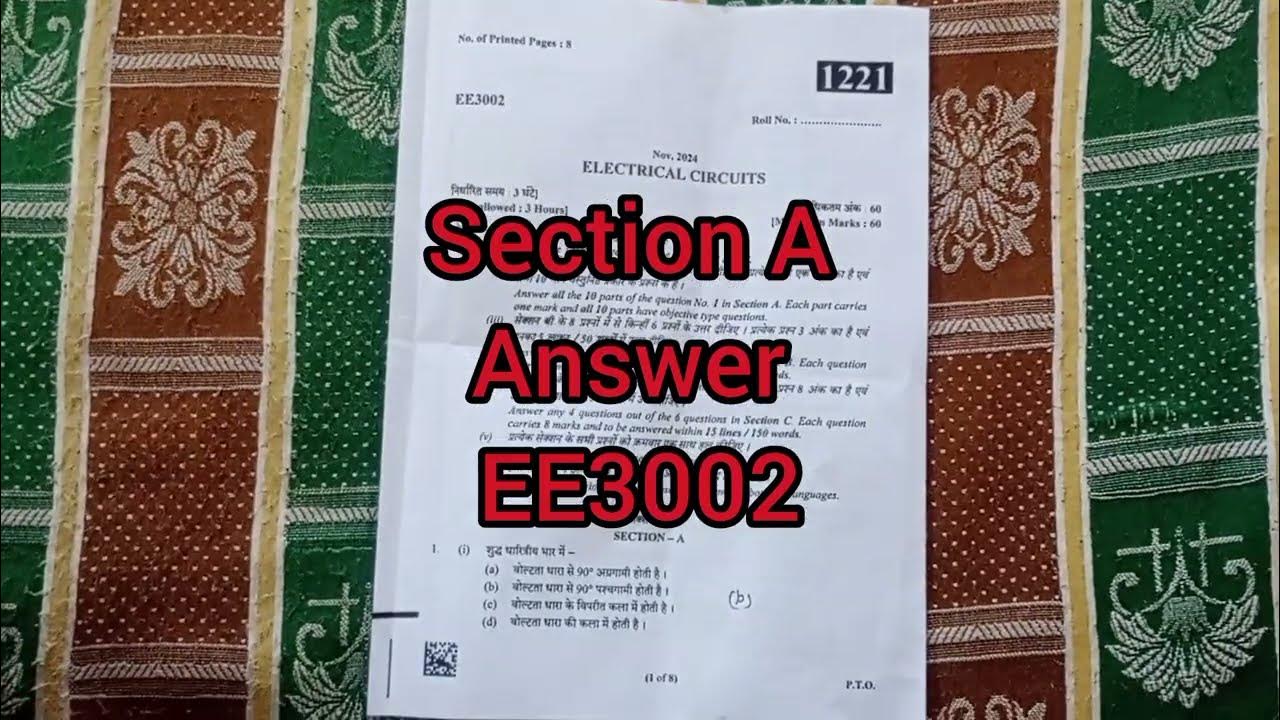 | Electrical Circuits | EE3002 | #answer #section A || EE3002 #bter #Polytechnic 3rdsem # ...