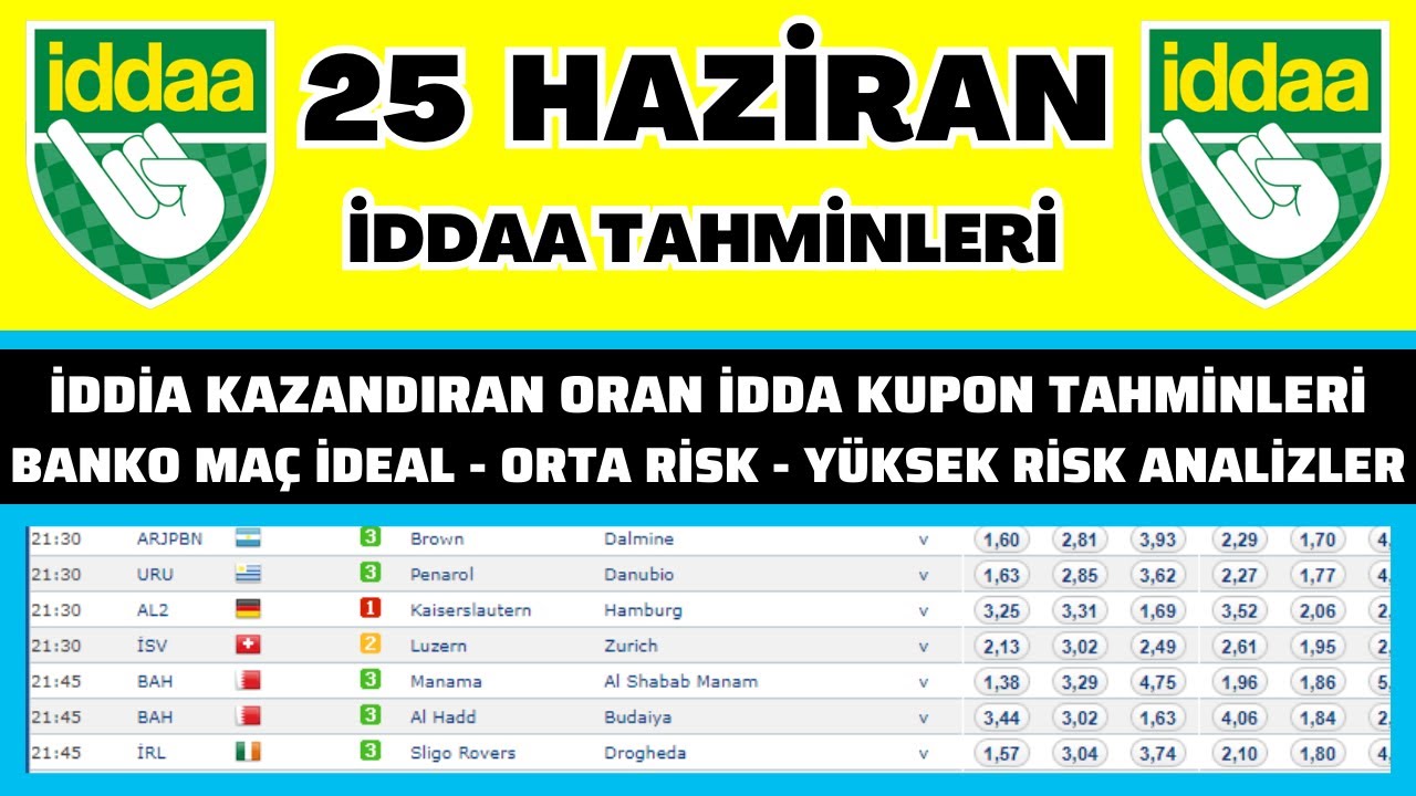 25 HAZİRAN İDDAA TAHMİNLERİ / spor toto taktik bahis yorum futbol idda ...
