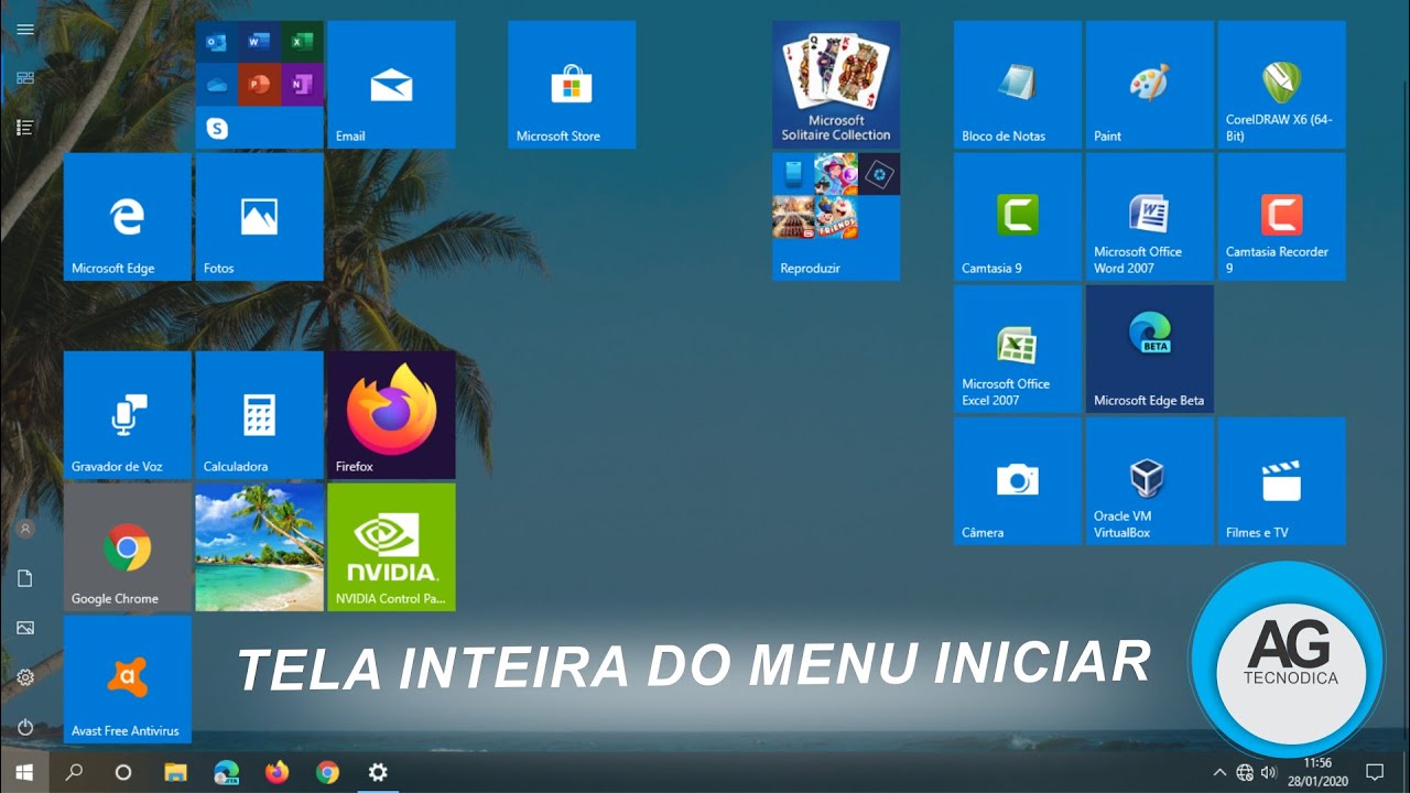 TELA Inteira Menu INICIAR Windows 10 - YouTube