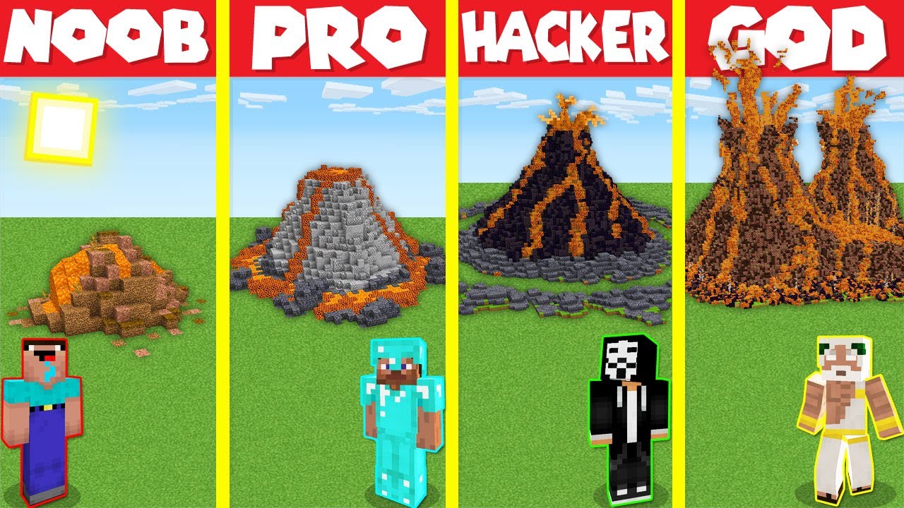 Minecraft Battle: LAVA VOLCANO BASE HOUSE BUILD CHALLENGE - NOOB vs PRO ...