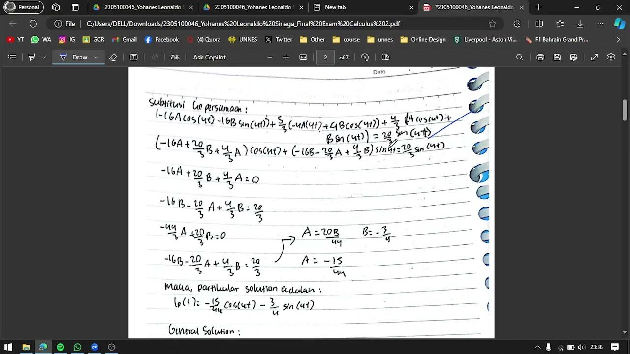 Menyelesaikan permasalahan 2nd Order ODE: Variation Parameter dengan Variation Parameter Method ...