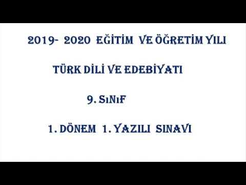 9. SINIF EDEBİYAT 1. YAZILI SINAVI 2019-2020