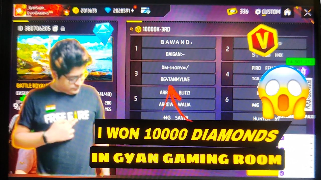 I WON 10000 DIAMONDS 💎 IN @GyanGaming Custom Room || Garena Free Fire ...
