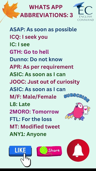 ENGLISH WHATS APP ABBREVIATIONS 3 #english #englishspeaking #ytshorts #englishconversation # ...
