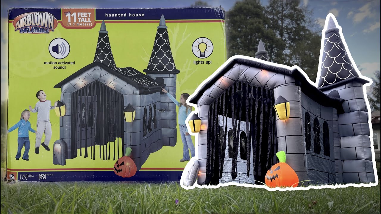 Gemmy Airblown Inflatable 11' TWIN PILLAR HAUNTED HOUSE Review! (2007 ...