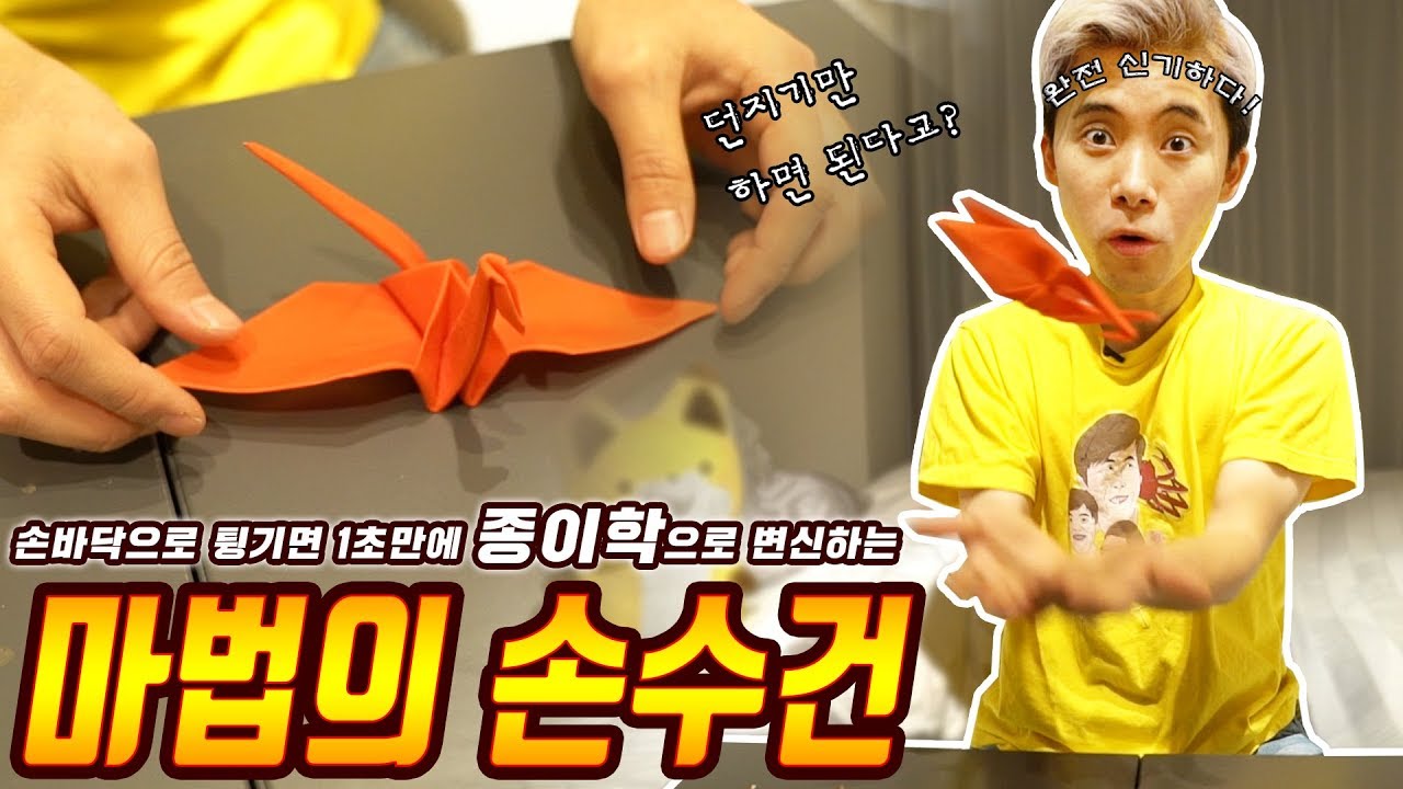 던지면 1초만에 종이학으로 변신하는 신기한 손수건의 비밀은?! - 허팝 (make bird when throwing ...