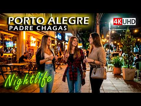 Porto Alegre Gece Hayatı 🇧🇷 Padre Chagas caddesinde yürüyüş | Rio Grande do Sul, Brezilya |【4K】2021