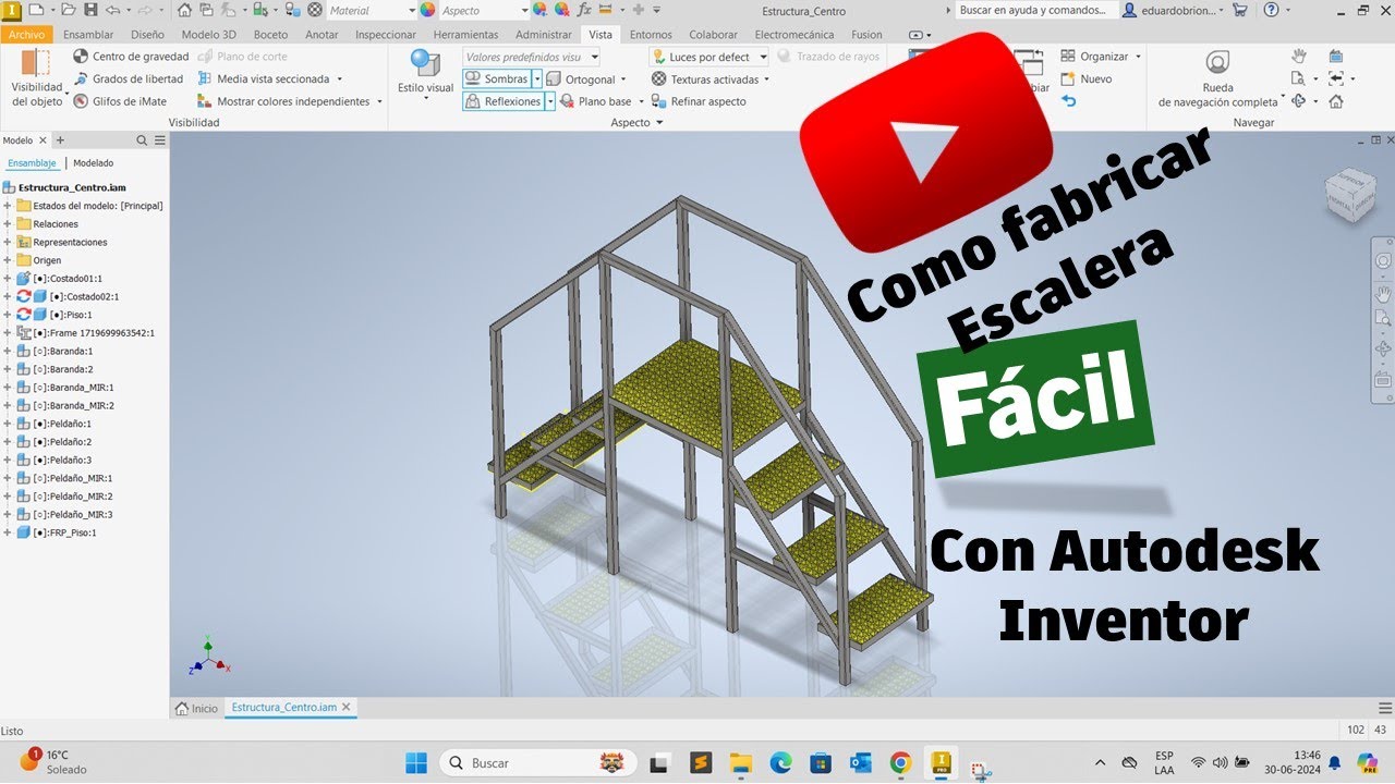 Modelado 3D Autodesk Inventor. Como Fabricar Escalera Facil Parte 02 ...